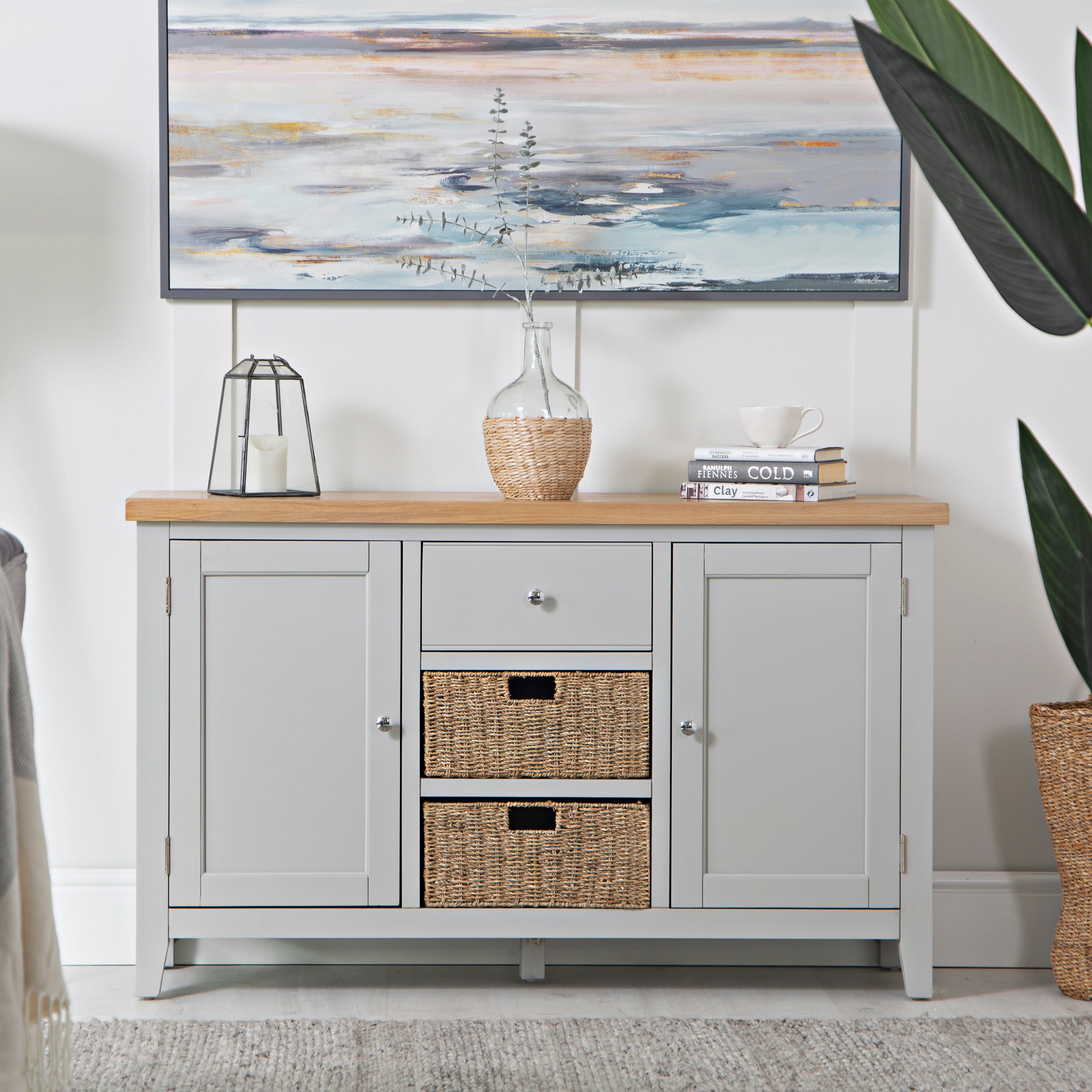Grey painted sideboard with oak top store
