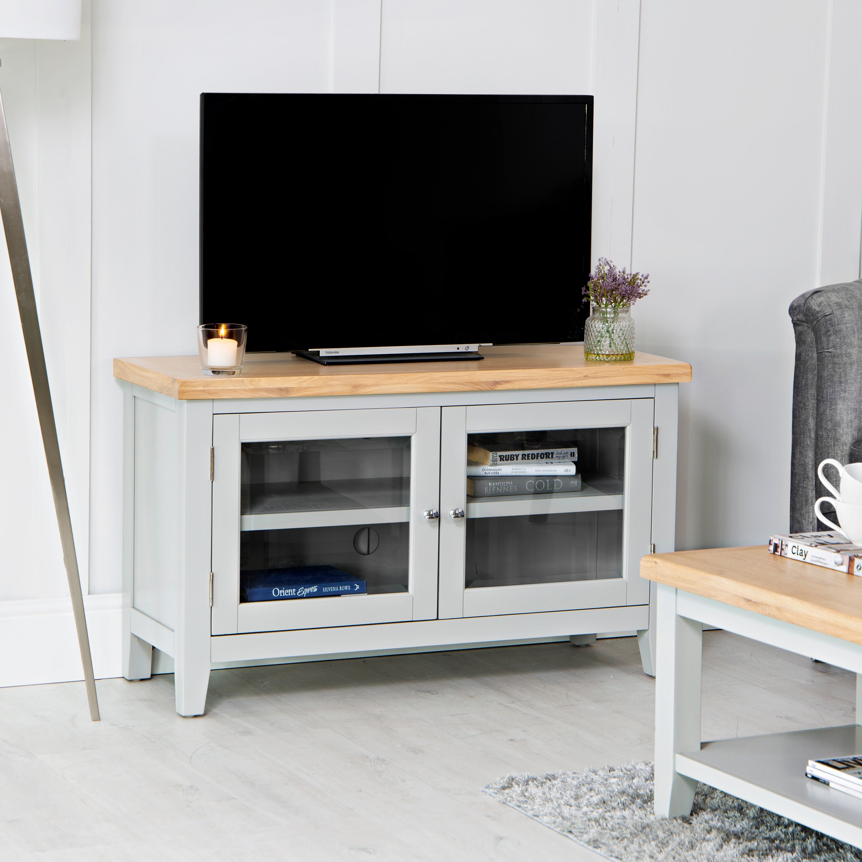 Earlham Grey Painted Oak Standard TV Unit The Oak Outlet Co