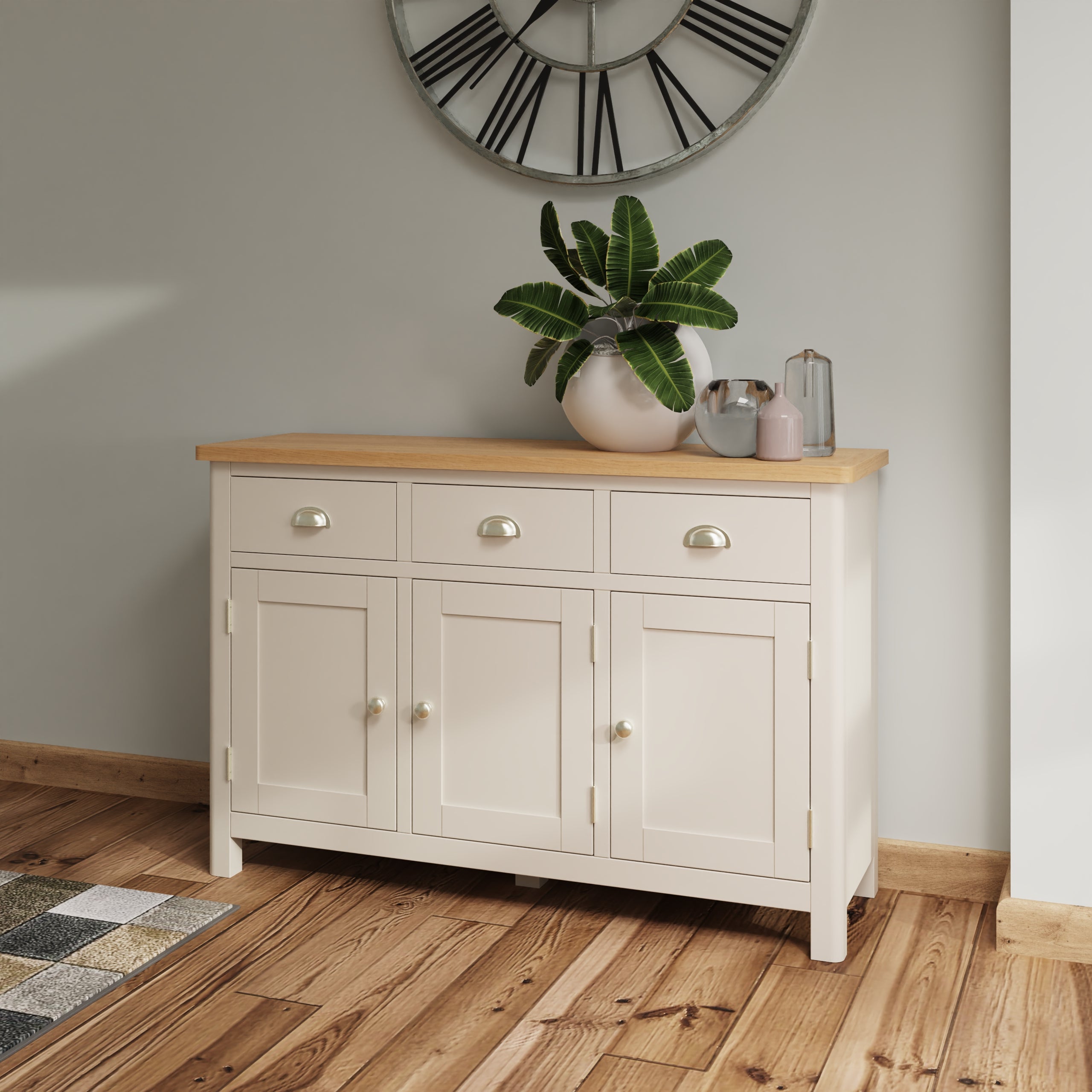 Oregon Oak Stone Painted Sideboard 3 Door The Oak Outlet Co